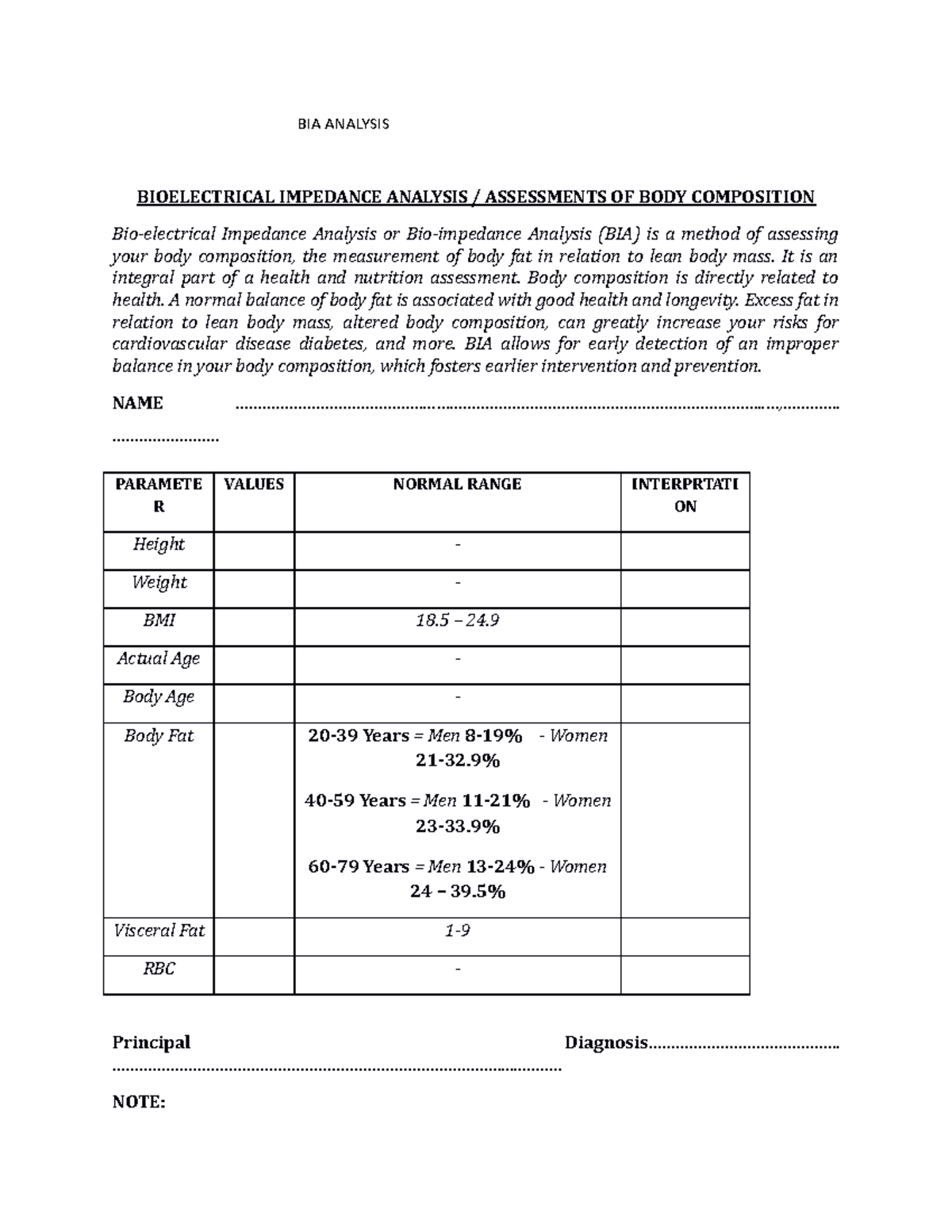 BIA Analysis - It is a guideline on how to represent data collected ...