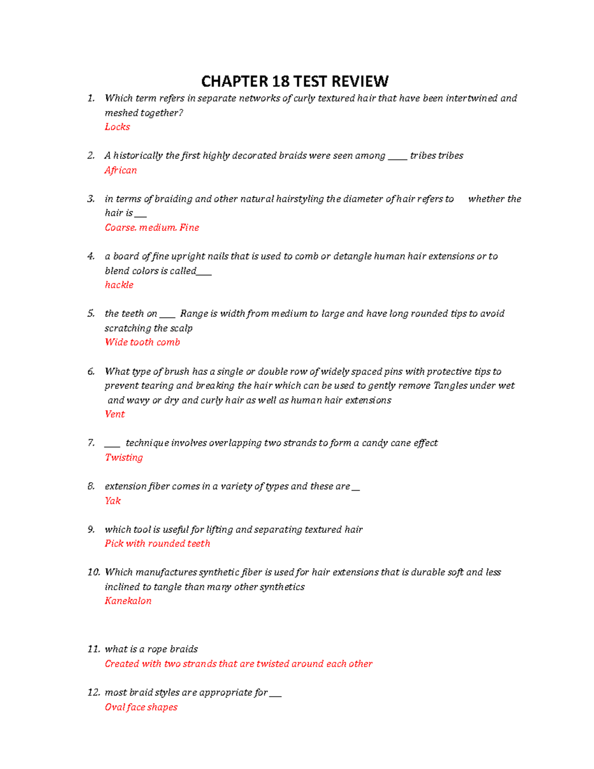 Milady Chapter 18 TEST Review CHAPTER 18 TEST REVIEW Which Term