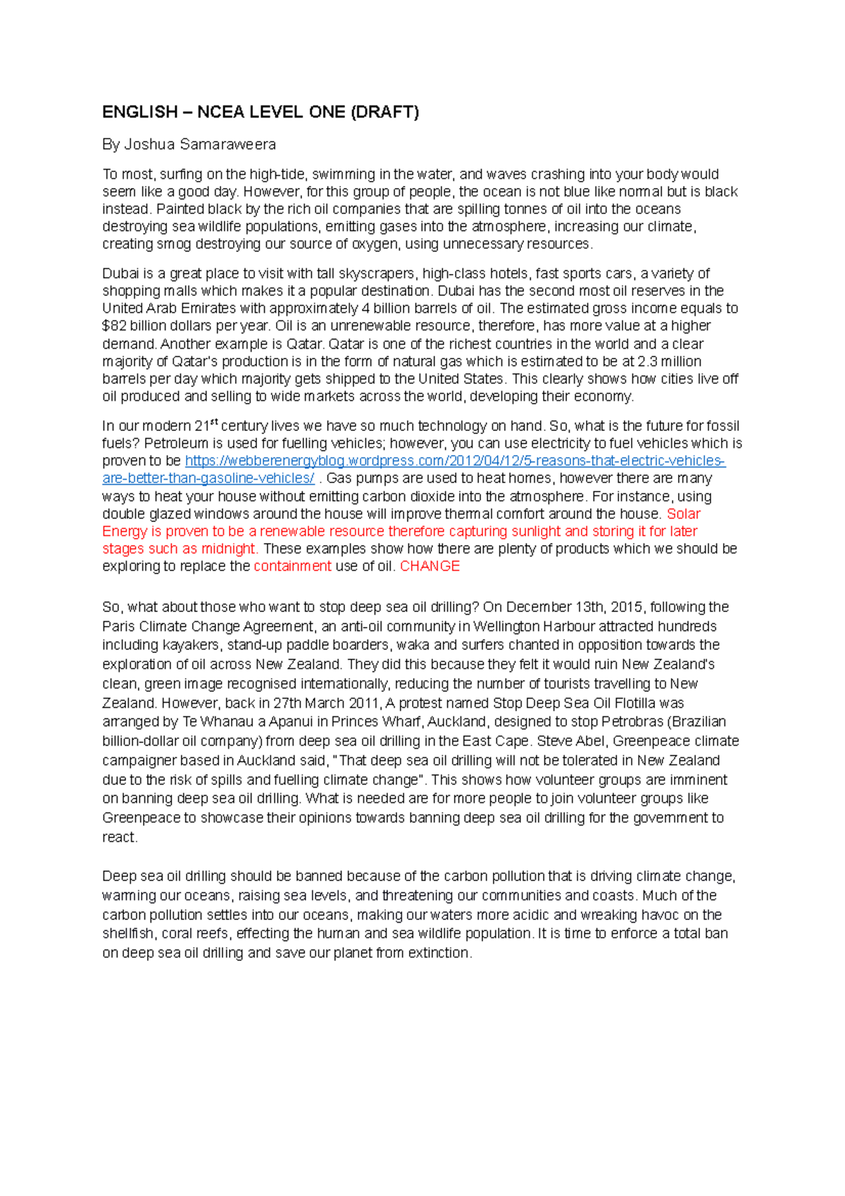 English - Good - ENGLISH – NCEA LEVEL ONE (DRAFT) By Joshua Samaraweera ...