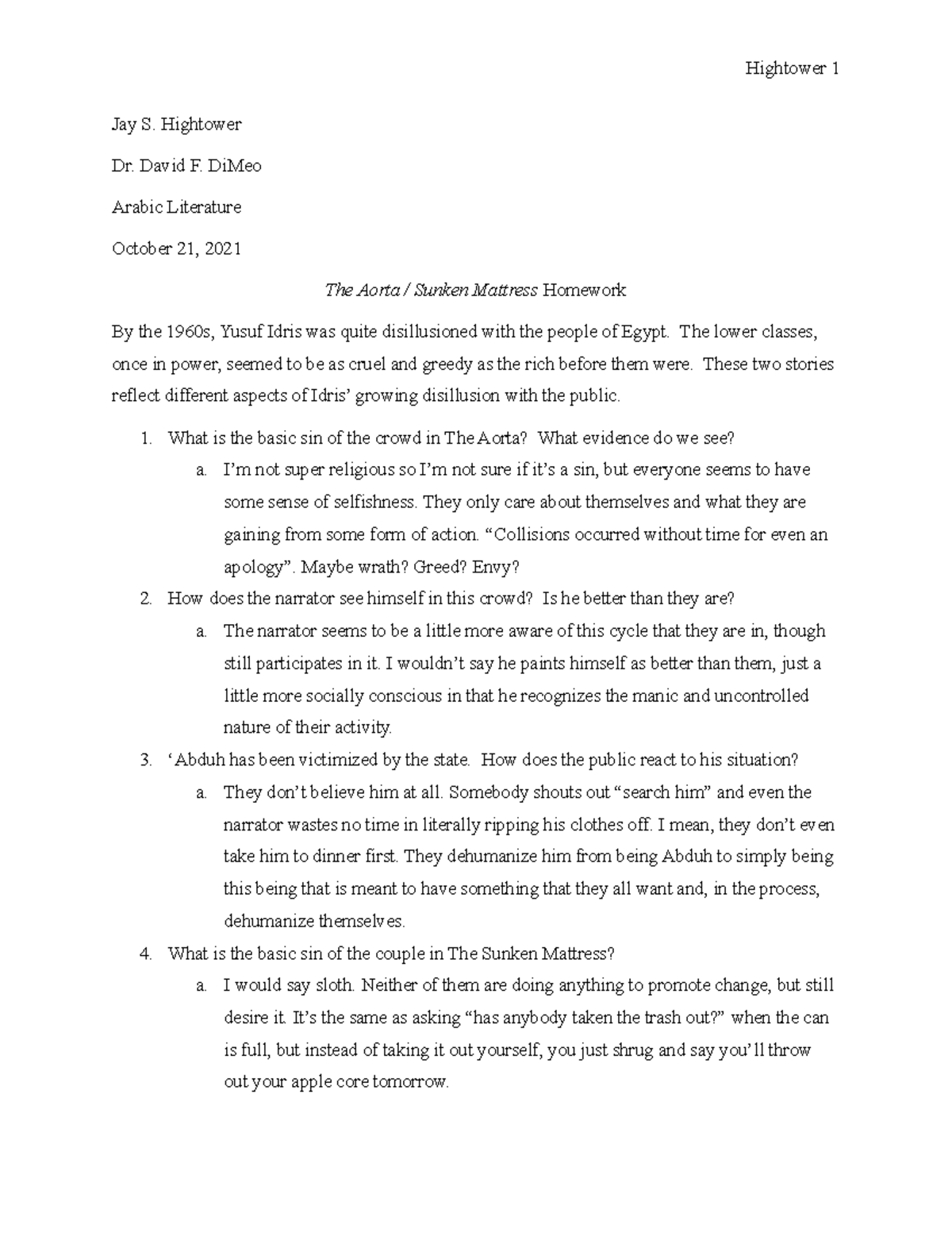 Hightower, Homework ᭪᭩᭧ - Hightower 1 Jay S. Hightower Dr. David F ...