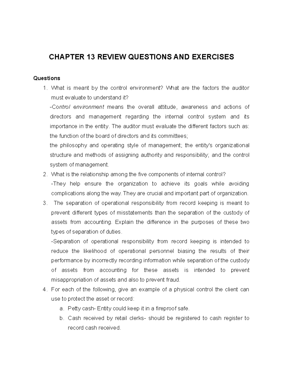Chapter 13 Q A ACTIVITIES CHAPTER 13 REVIEW QUESTIONS AND