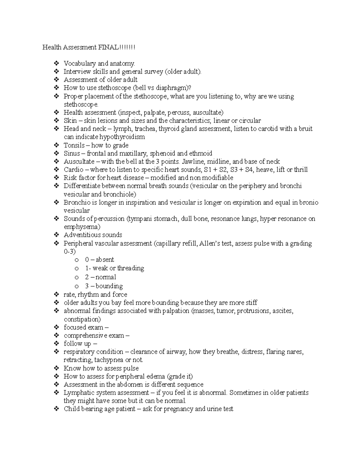 Health Assessment Final - Health Assessment Vocabulary and anatomy ...