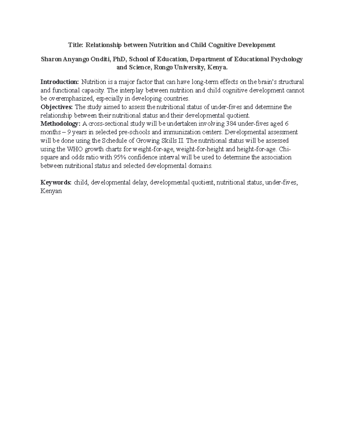 Nutrition Abstract - Grade: A - Title: Relationship between Nutrition ...