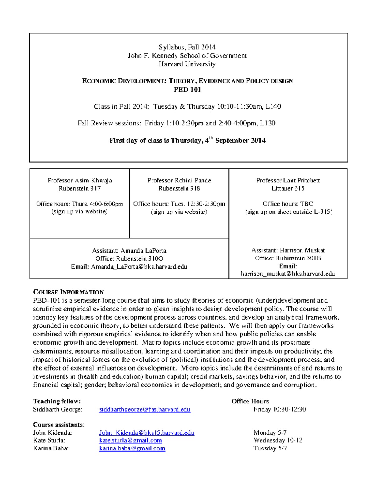 syllabus document - Syllabus, Fall 2014 John F. Kennedy School of ...