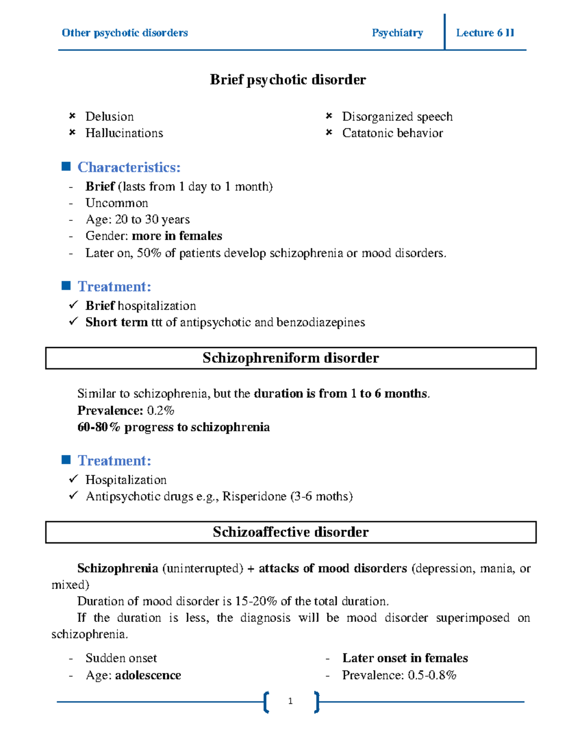 6. Other psychotic disorder - By M. Hamada Brief psychotic disorder ...