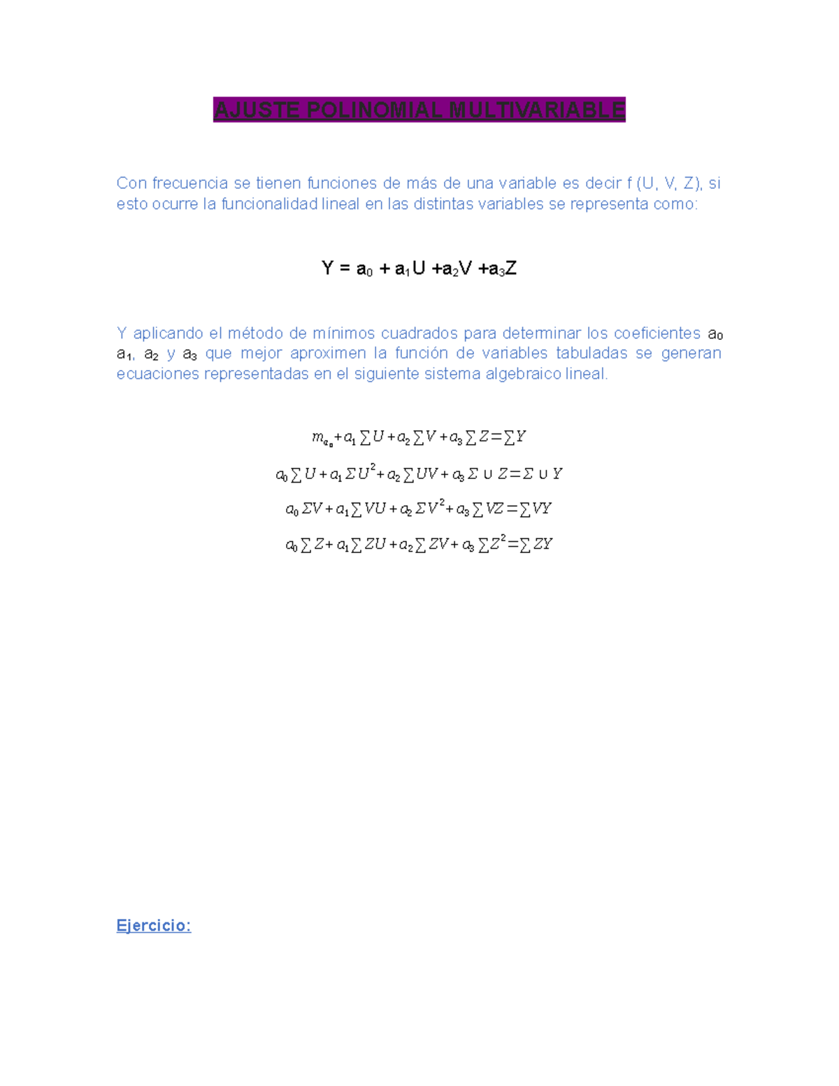 Ejercicios de Ajuste Polinomial Multivariable - Métodos Numéricos - IPN - Studocu