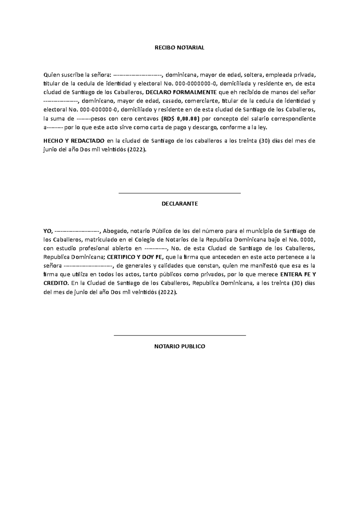 Recibo Notarial 6 - RECIBO NOTARIAL Quien suscribe la señora ...