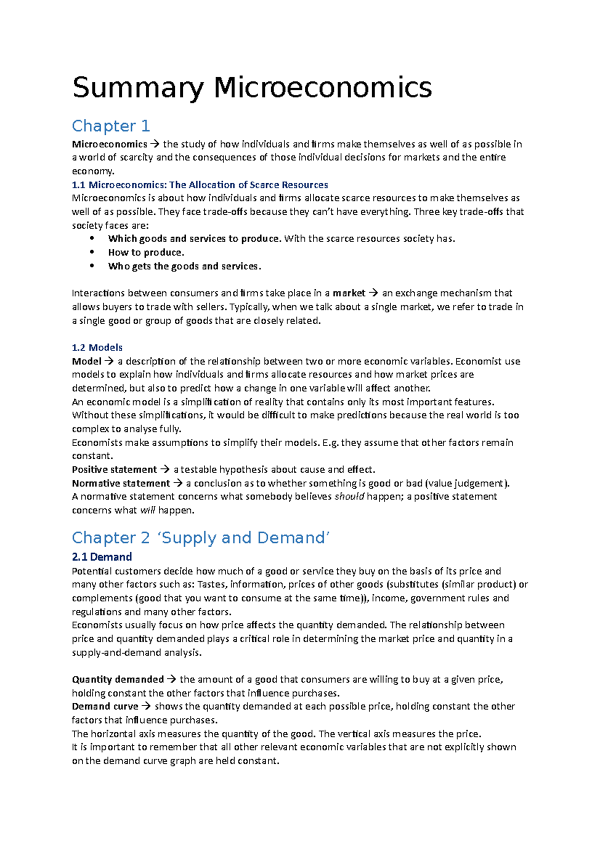Summary Microeconomics - Summary Microeconomics Chapter 1 ...