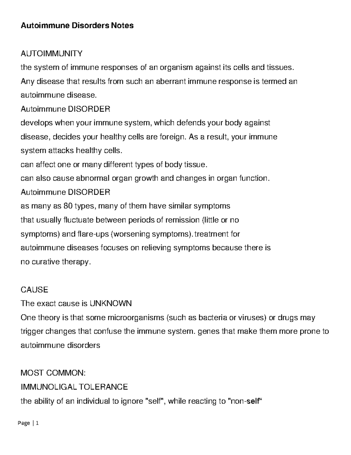 Autoimmune Disorders Notes - Autoimmune Disorders Notes AUTOIMMUNITY ...