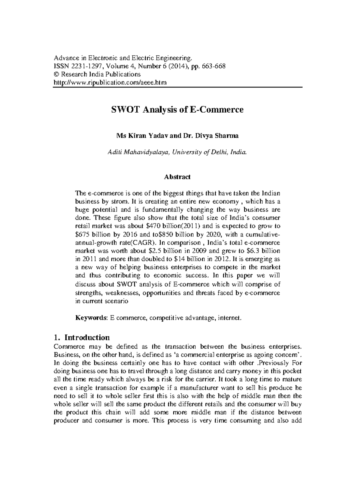 SWOT Analysis of E-Commerce - Advance in Electronic and Electric ...