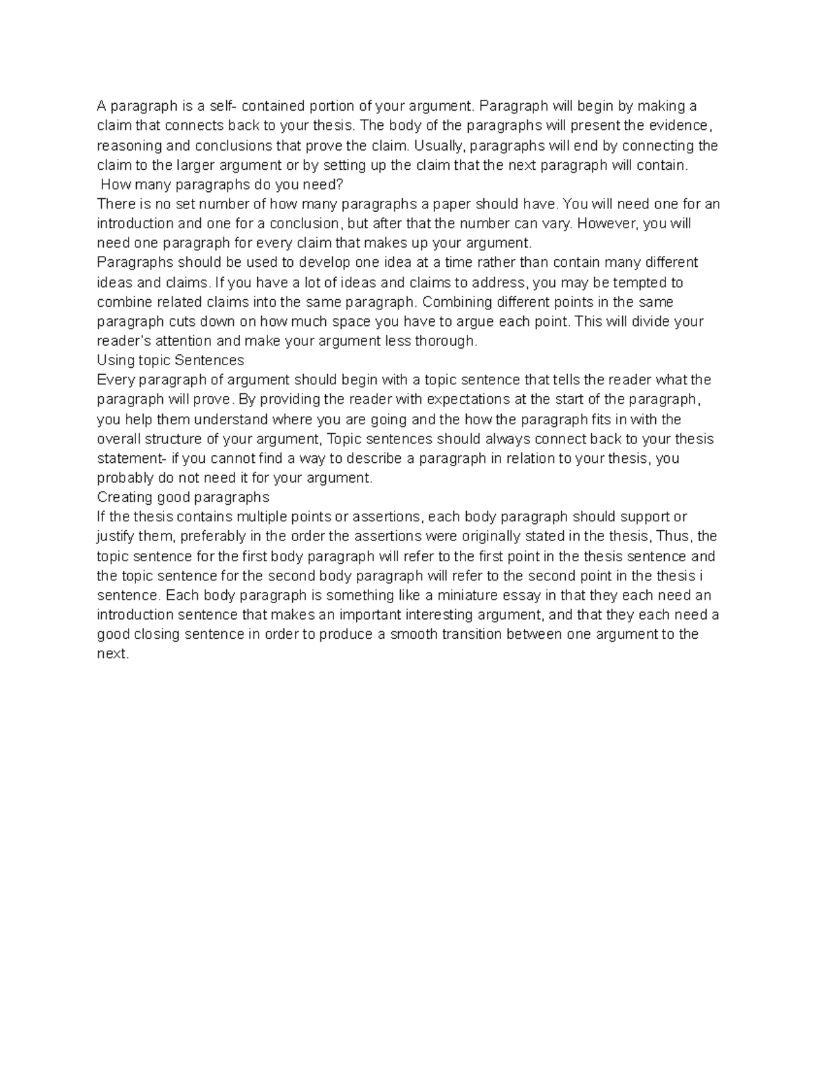 Creating Paragraphs - English 101 - A paragraph is a self- contained ...