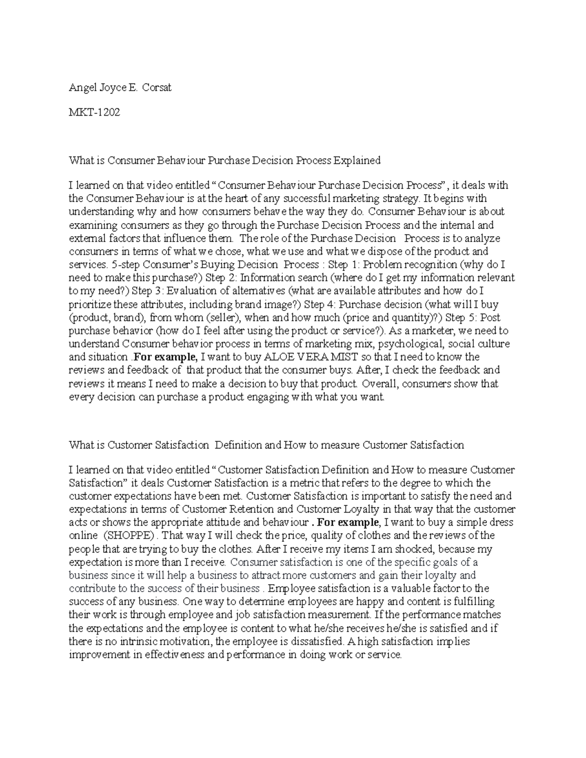 Angel Joyce Corsat - Post-purchase Processes, Customer Satisfaction and ...