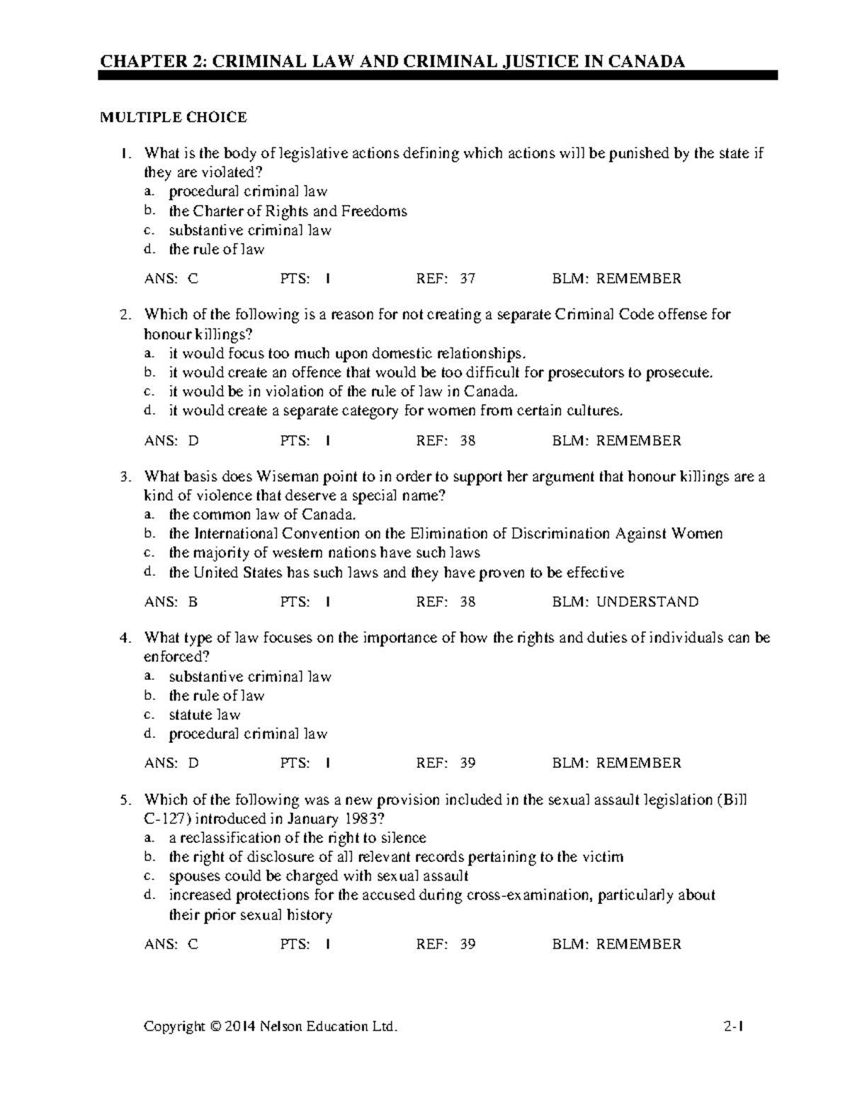 chapter 2 mock exam - CHAPTER 2: CRIMINAL LAW AND CRIMINAL JUSTICE IN ...