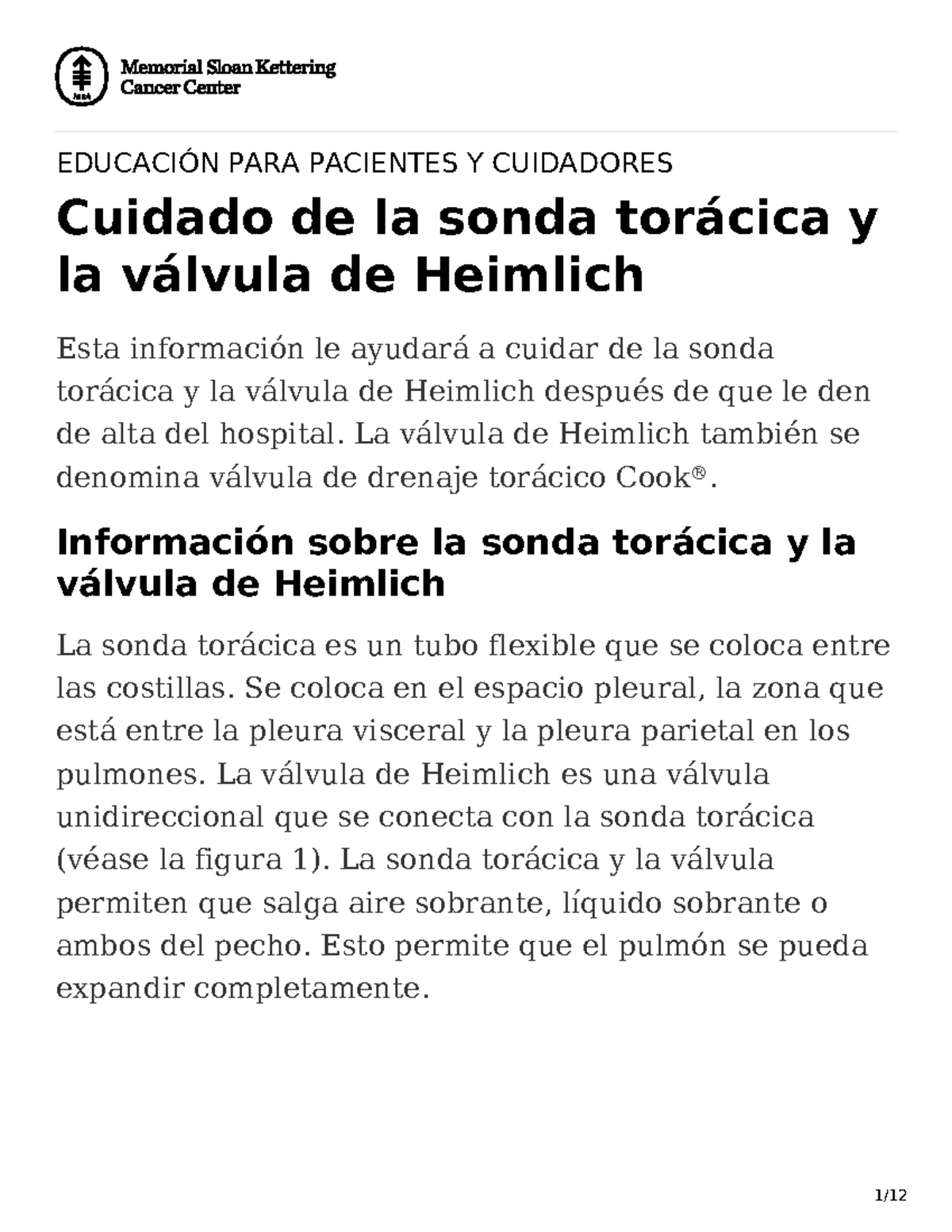 Caring chest tube heimlich valve - EDUCACIÓN PARA PACIENTES Y ...