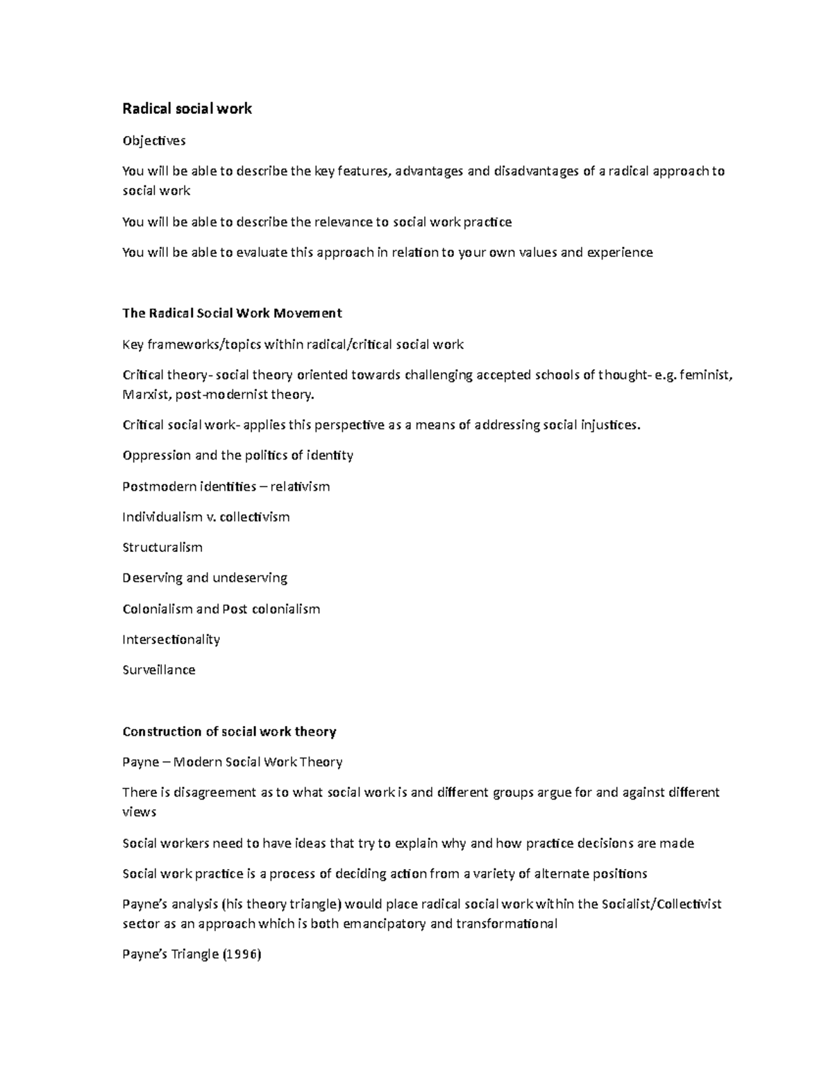 Notes for Lectures 4-7 in Methods of Social Work Interventions Module ...