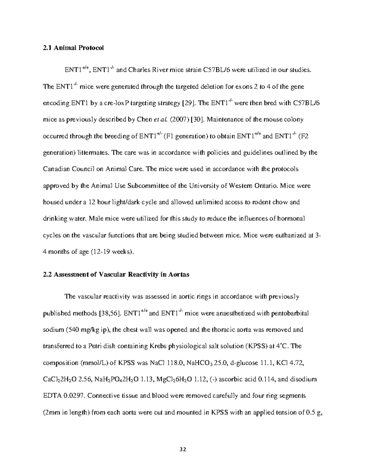 Analysis of the Vascular Phenotype of the ENT1-null mouse-11 - 32 2 Animal Protocol ENT1 ...