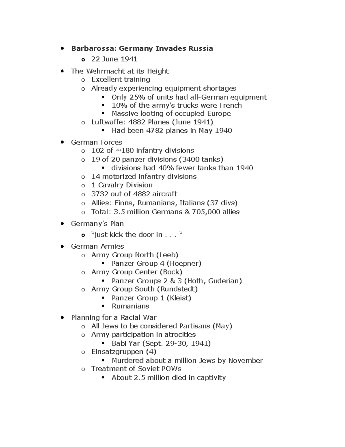 Barbarossa- HIST 3815 - Notes - Barbarossa: Germany Invades Russia o 22 ...