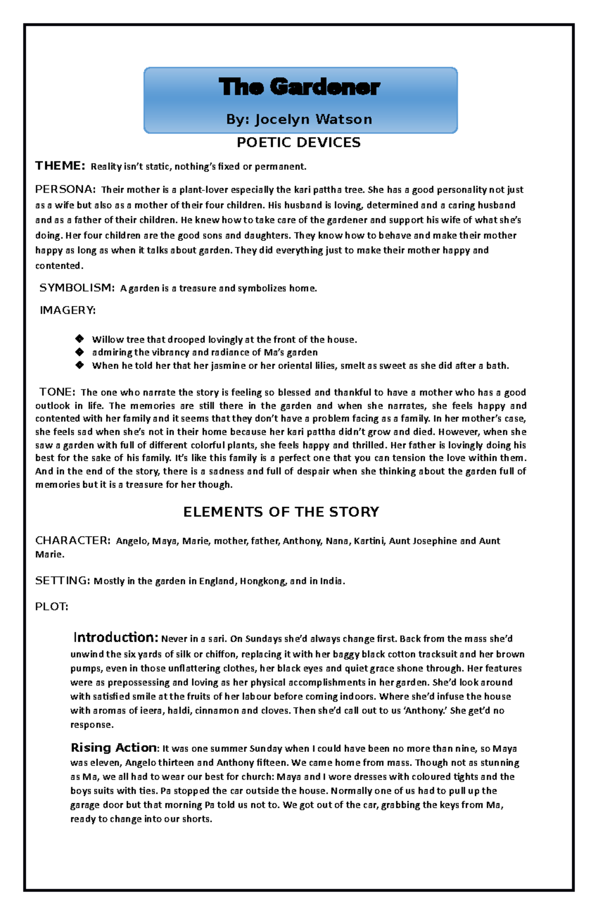 The Gardener - sdfghjkl; - The Gardener By: Jocelyn Watson POETIC ...