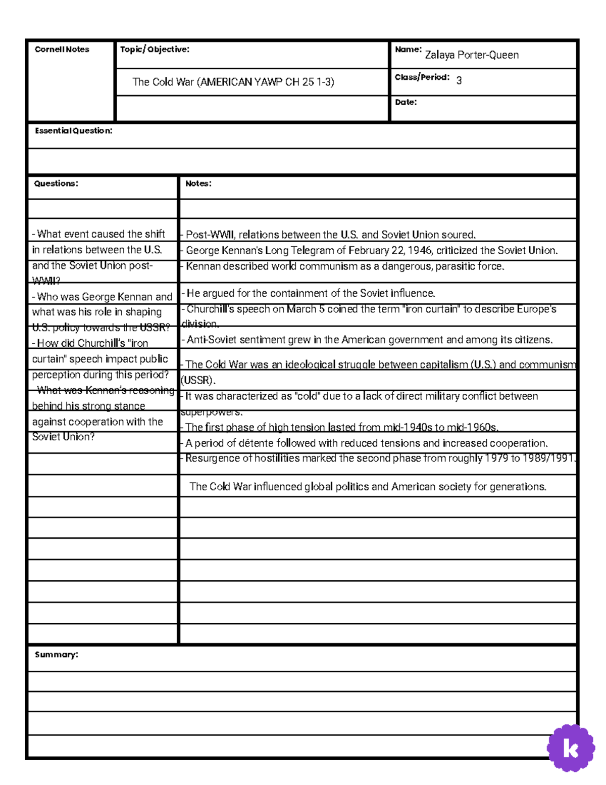 American yawp - Chapter 25 pt 1 - Cornell Notes Topic/ Objective ...