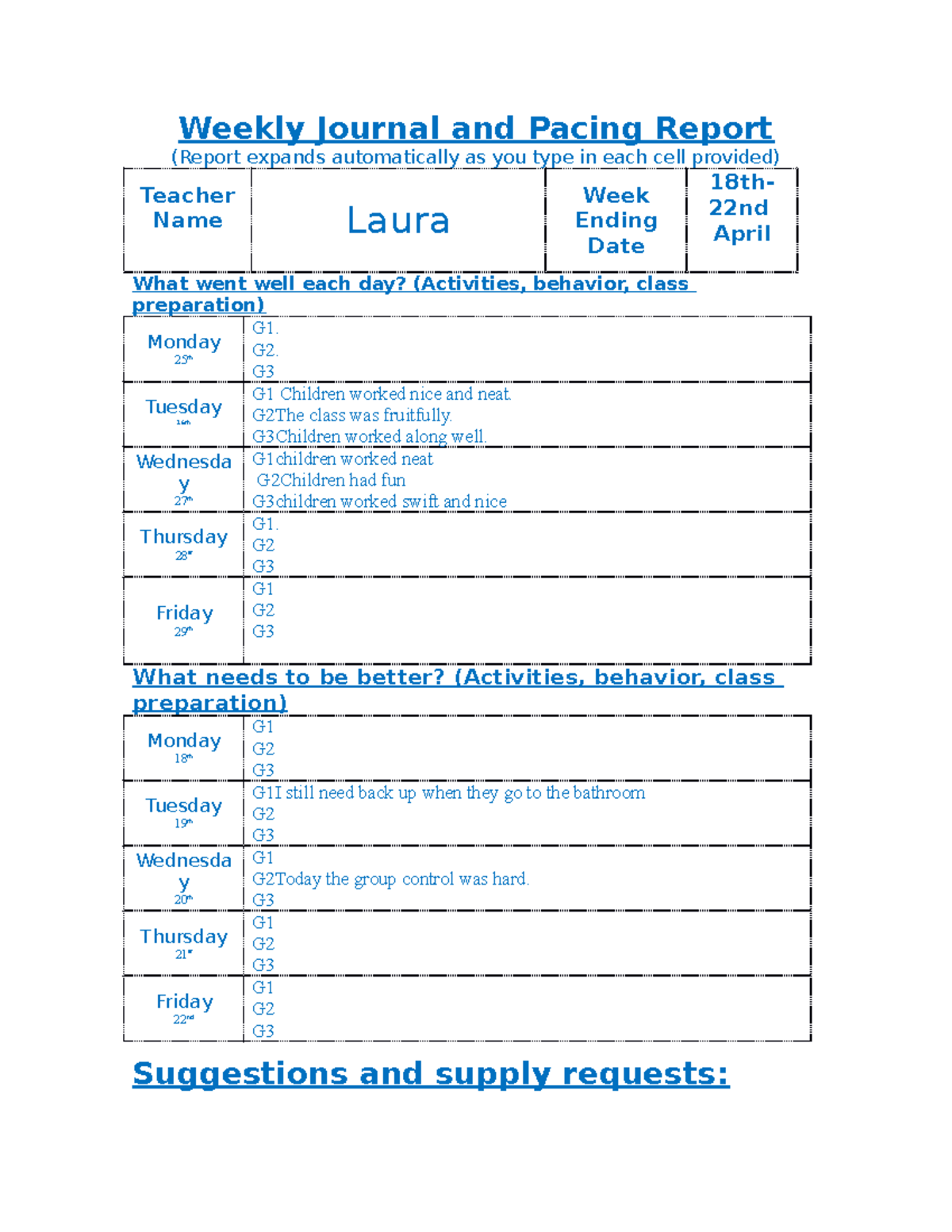 Weekly Journal and Pacing Report 2 - Weekly Journal and Pacing Report ...