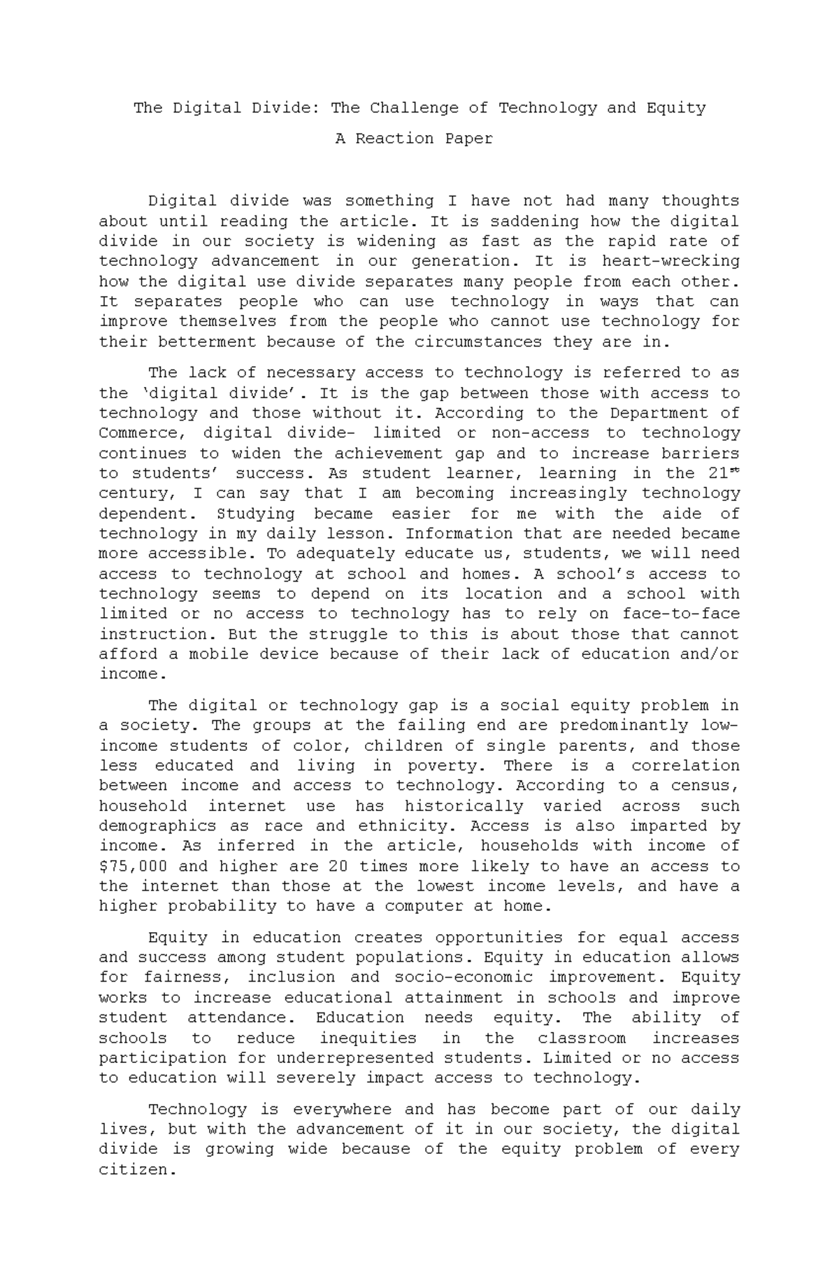 The Digital Divide - Economic Development - The Digital Divide: The ...