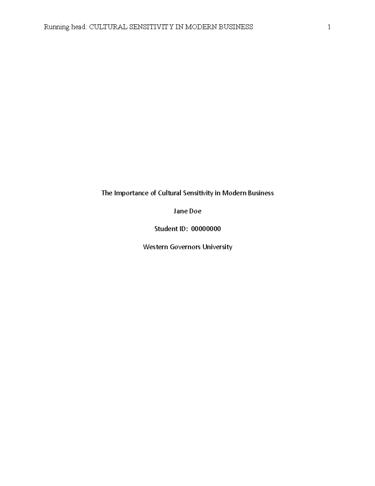 Business Communication Task 1 Cultural Sensitivity - Running head ...