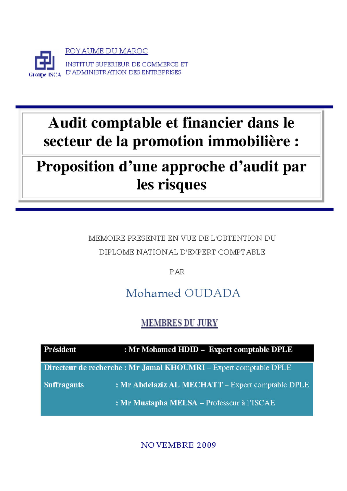 [MFE Iscae] Audit Compta et Financ dans Secteur Promotion Immobilière - - Studocu