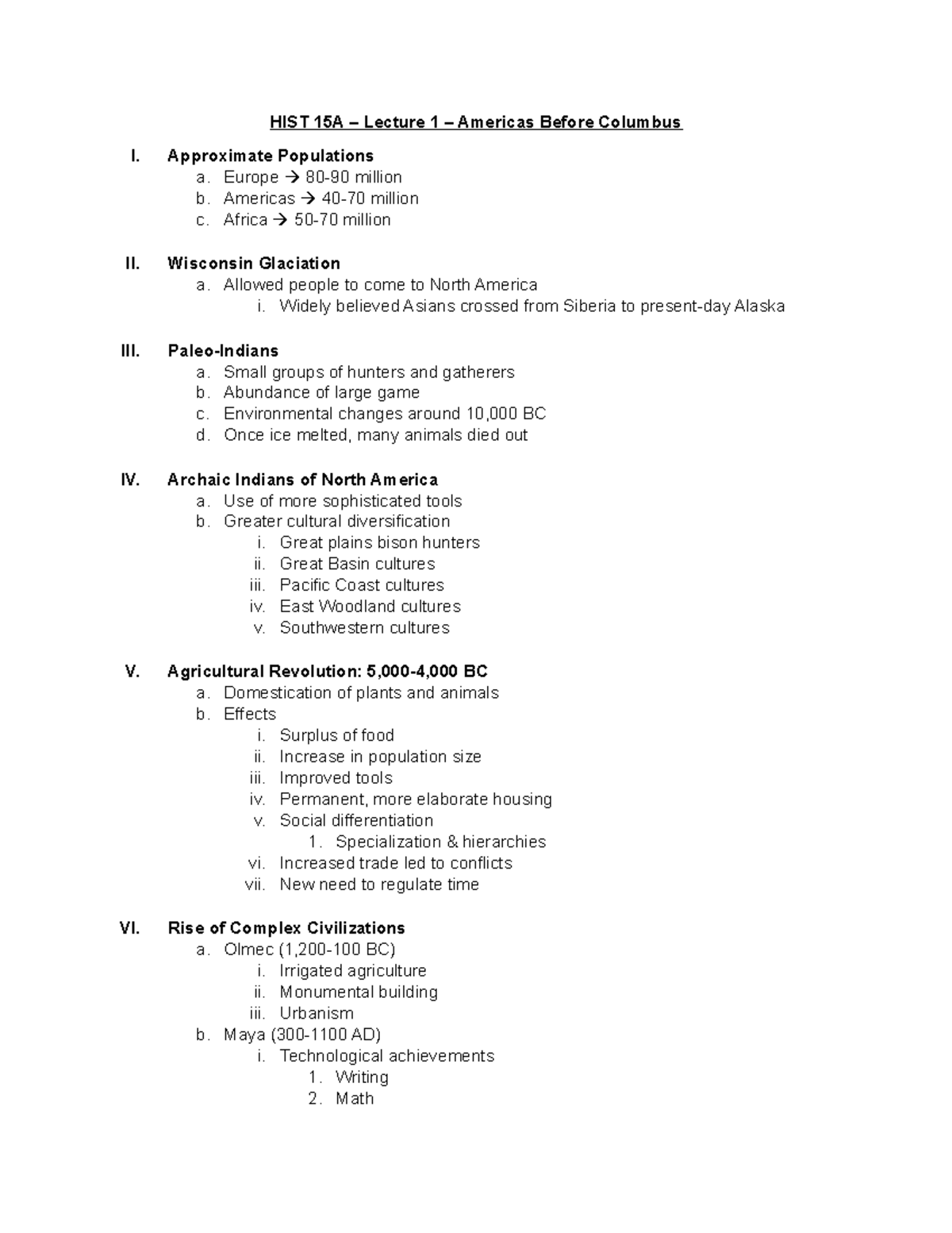 HIST 15A - Lecture 1 - Americas Before Columbus - HIST 15A – Lecture 1 ...