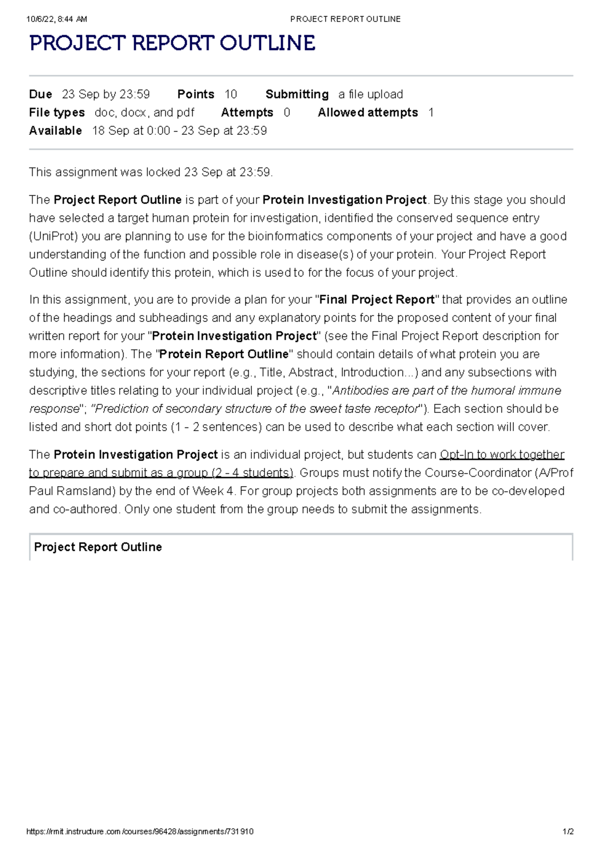 Project Report Outline - 10/6/22, 8:44 AM PROJECT REPORT OUTLINE - Studocu