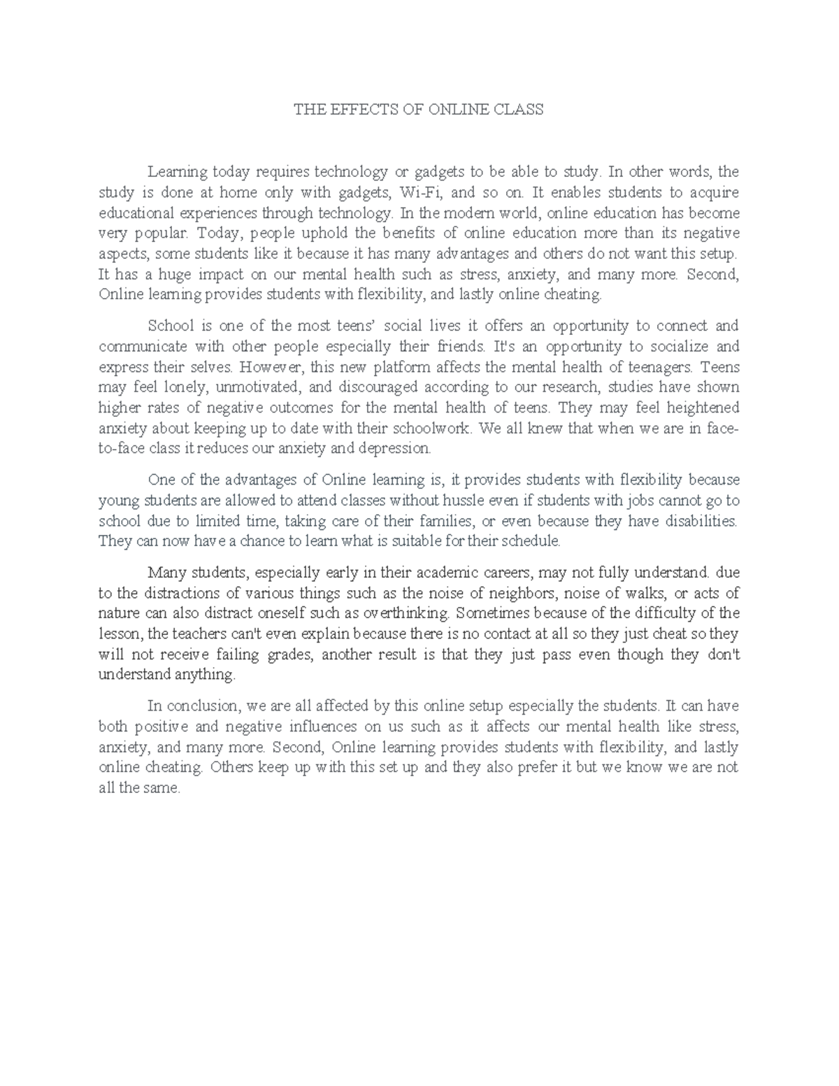 THE Effects OF Online Class - THE EFFECTS OF ONLINE CLASS Learning ...