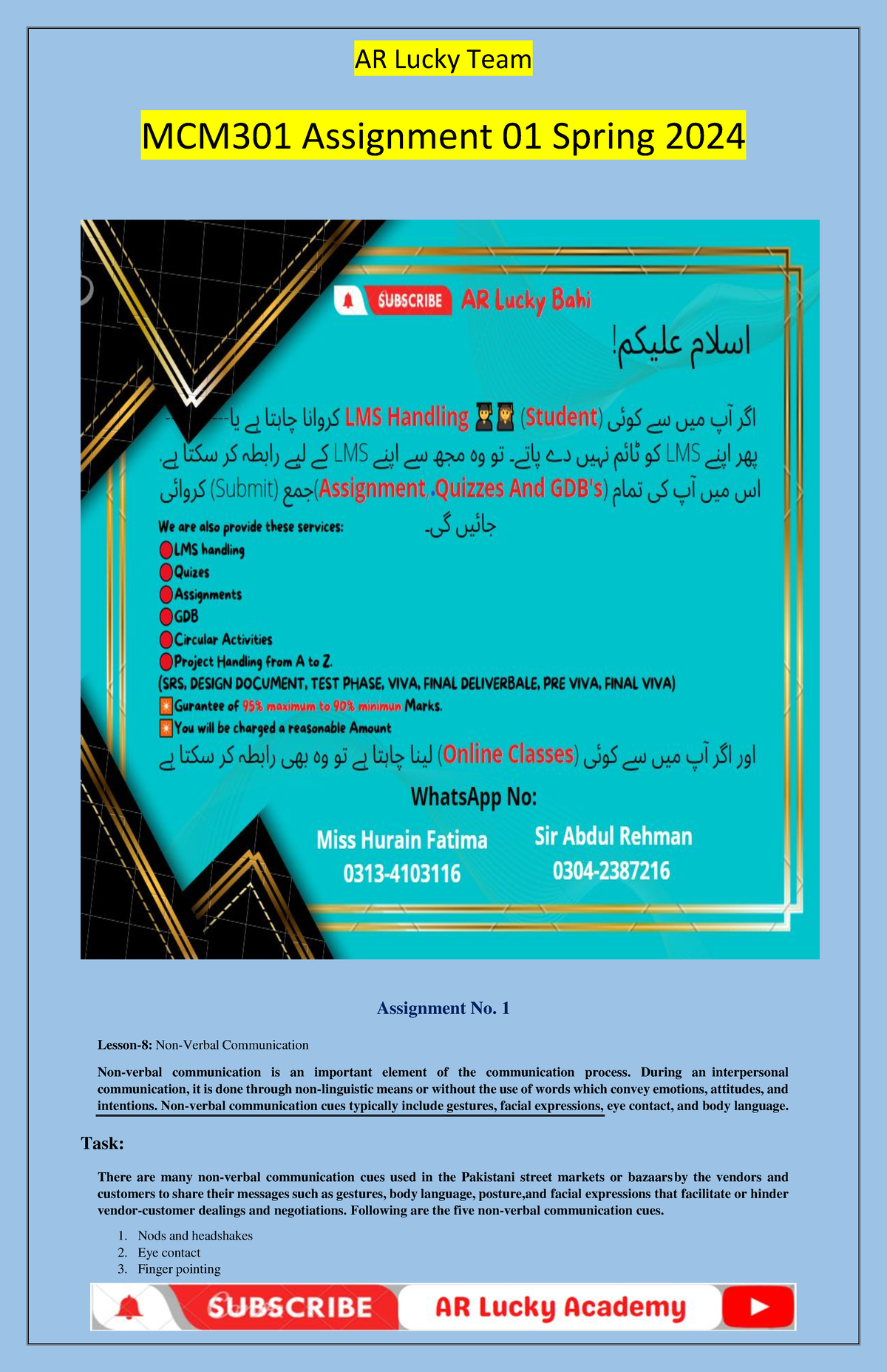 Mcm301 Assignment 01 Spring 2024 Ar Lucky Team Mcm301 Assignment 01