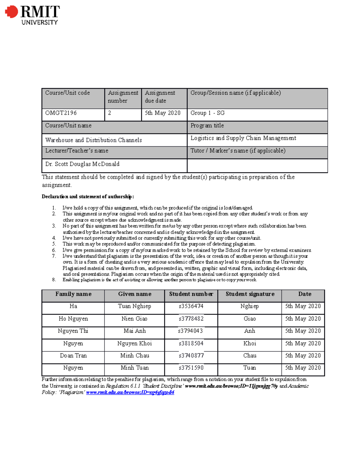 Warehouse-Design-Ha-Tuan-Nghiep-s3536474 - Course/Unit code Assignment number Assignment due ...