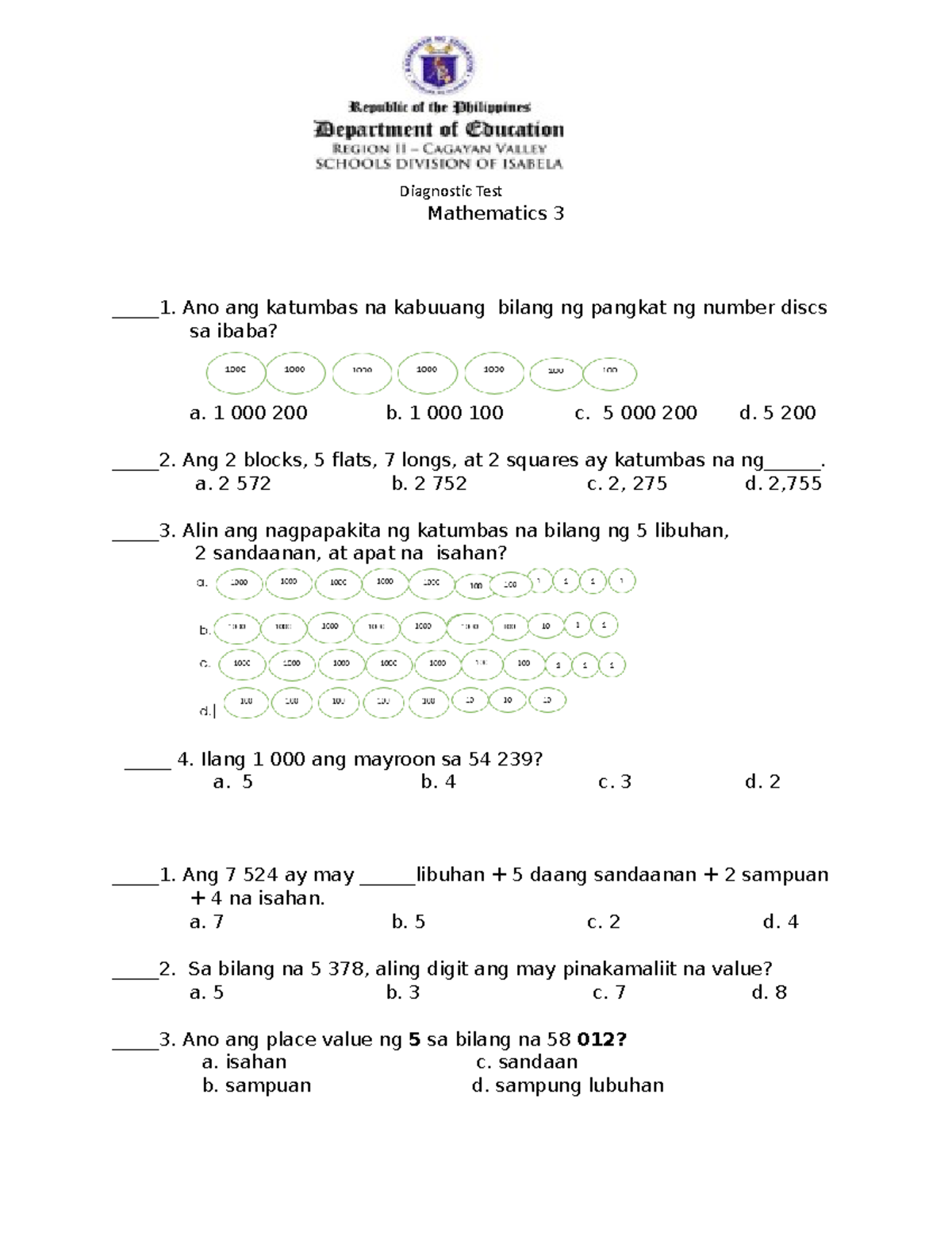 School- Level-Copy - THIS IS A PLAY. - Diagnostic Test Mathematics 3 ...