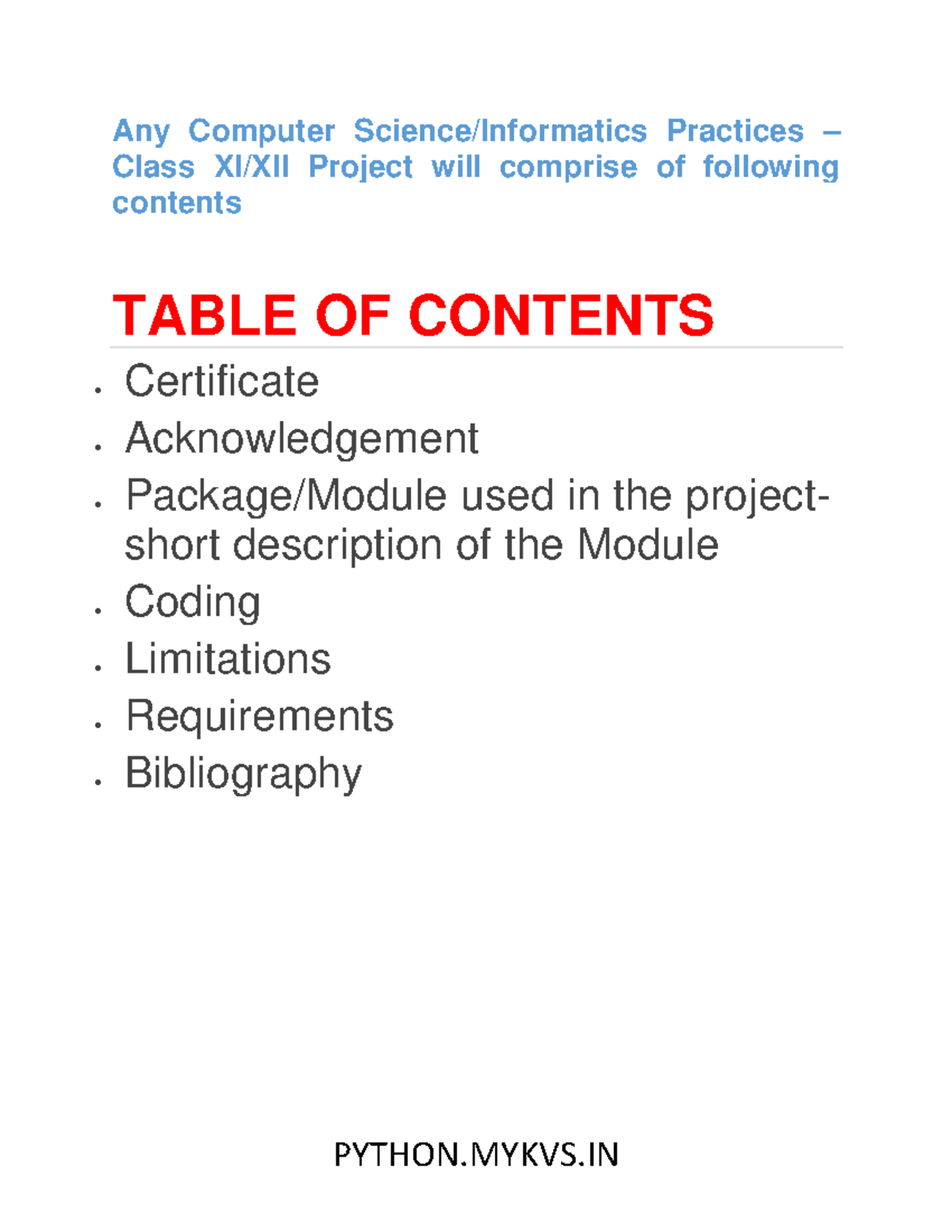 Project report format - Computer Science SL - PYTHON.MYKVS Any Computer Science/Informatics ...