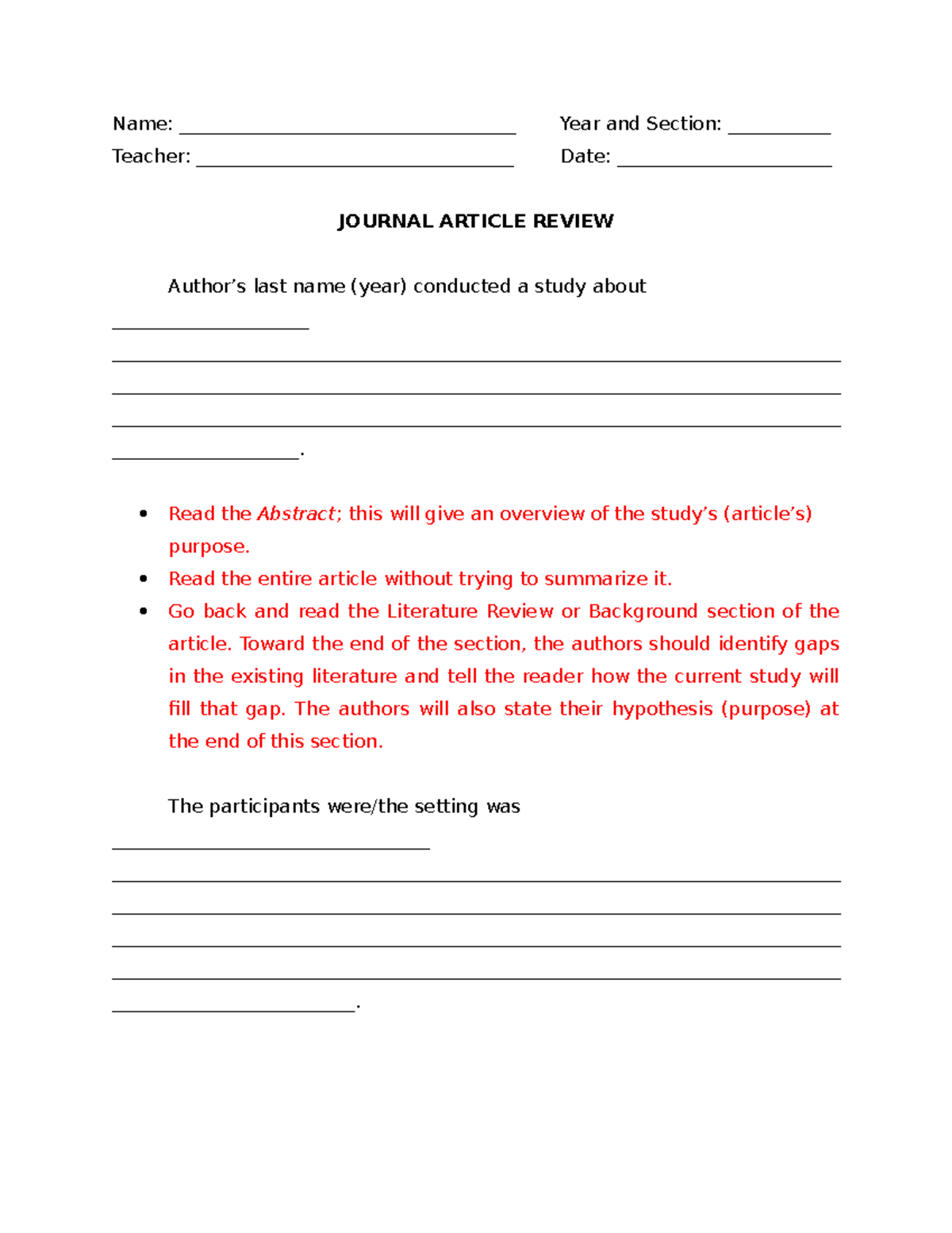 Article review format 2 - Name ...