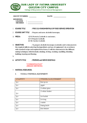 WEEK 10- FFSO Lecture-Preparing and Setting Tables - WEEK 9: Preparing and Setting Tables ...