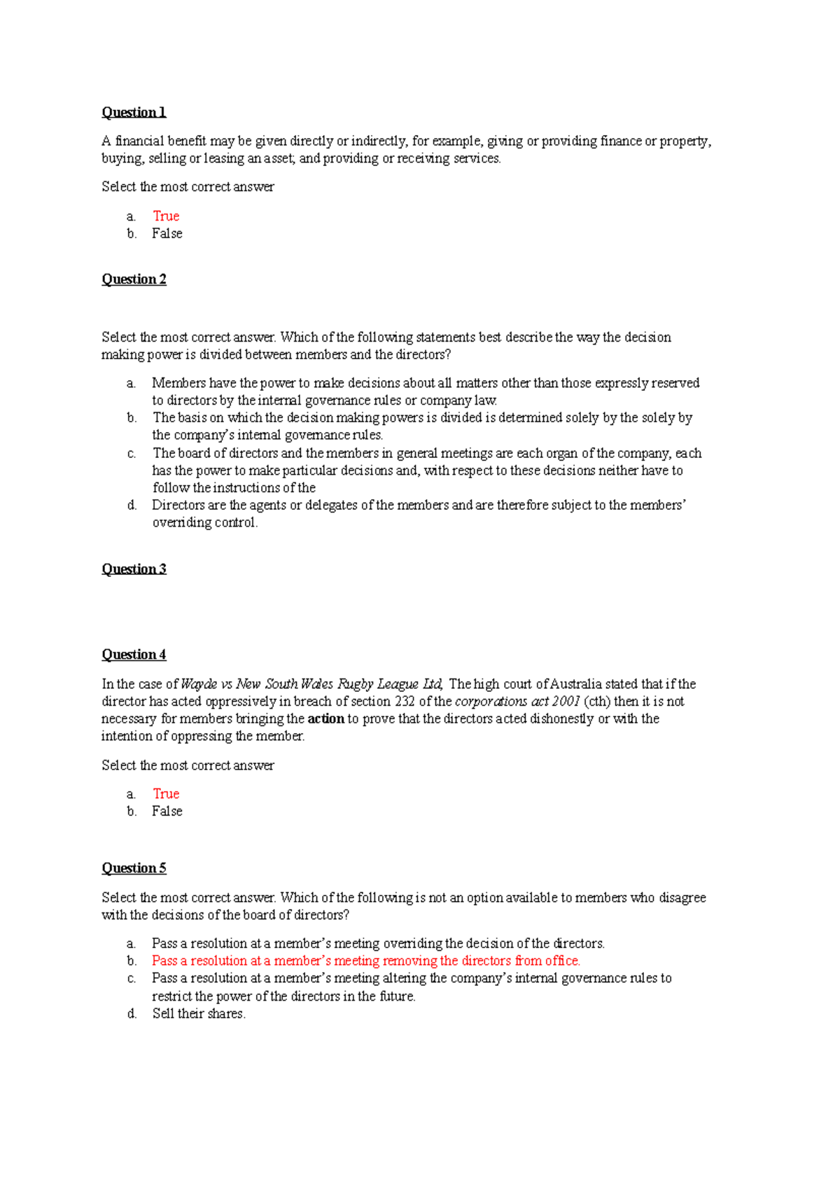 Quiz 5 January Summer 2021, questions and answers - A financial benefit may be given directly or ...