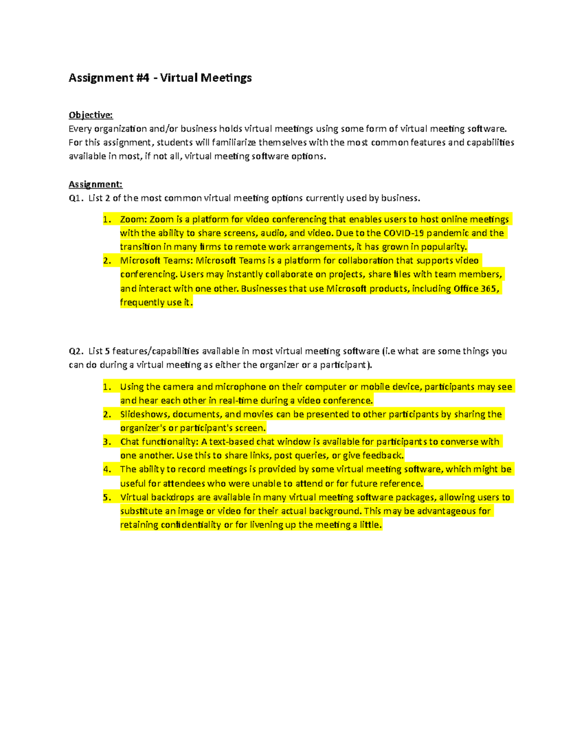 Assignment 4 - Virtual Meetings - Assignment #4 - Virtual Meetings ...