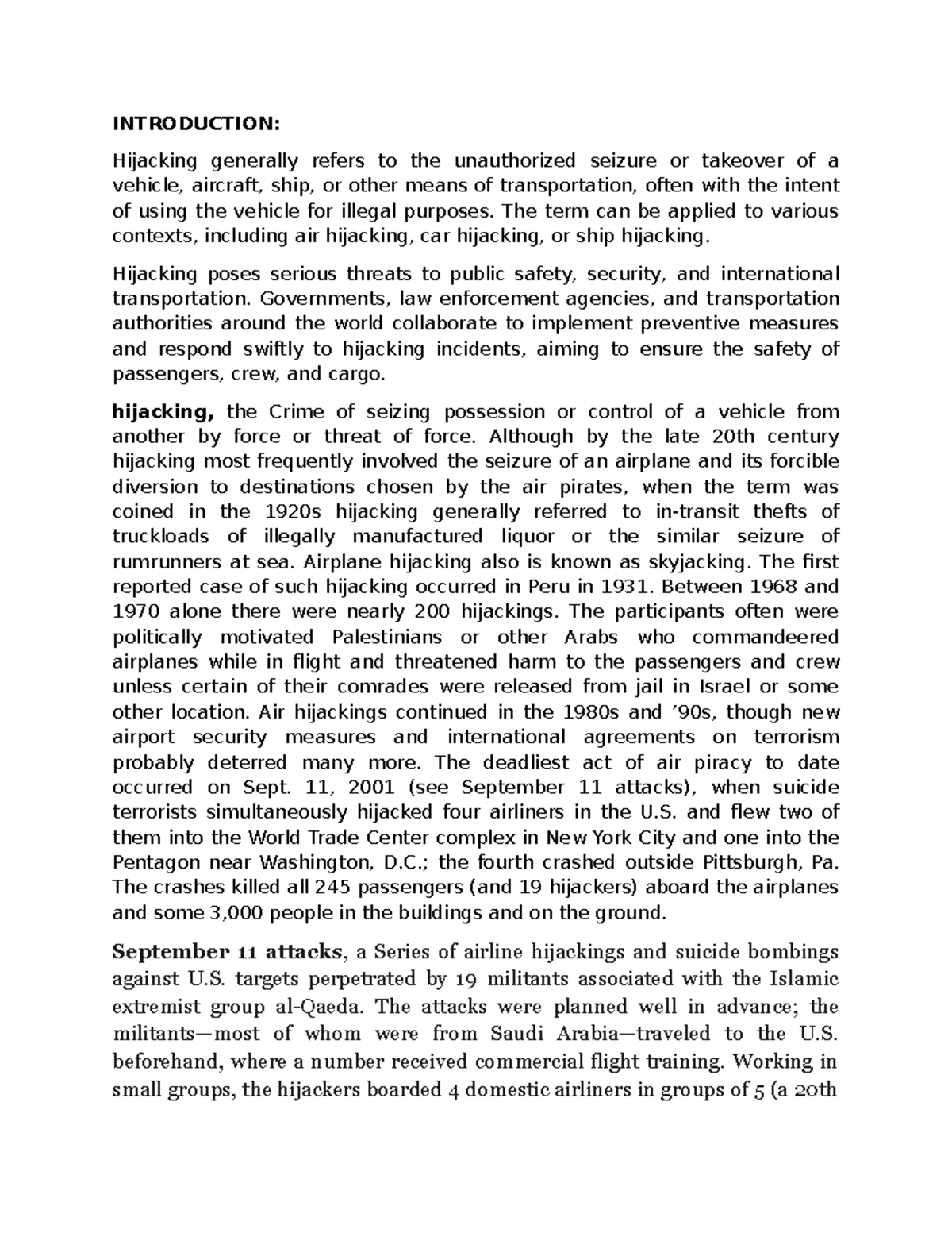 Hijacking - For Information - INTRODUCTION: Hijacking generally refers ...