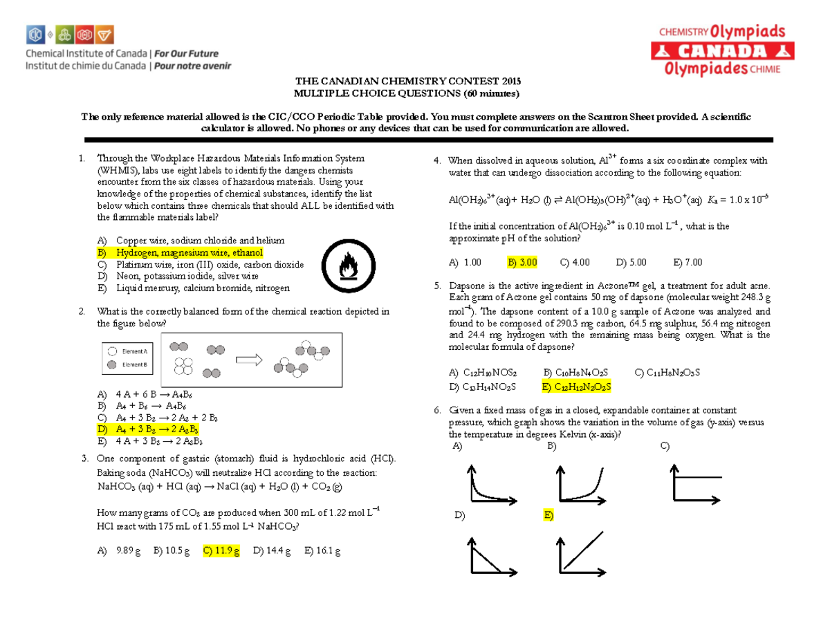 CCC 2015 Solution English - THE CANADIAN CHEMISTRY CONTEST 2015 ...