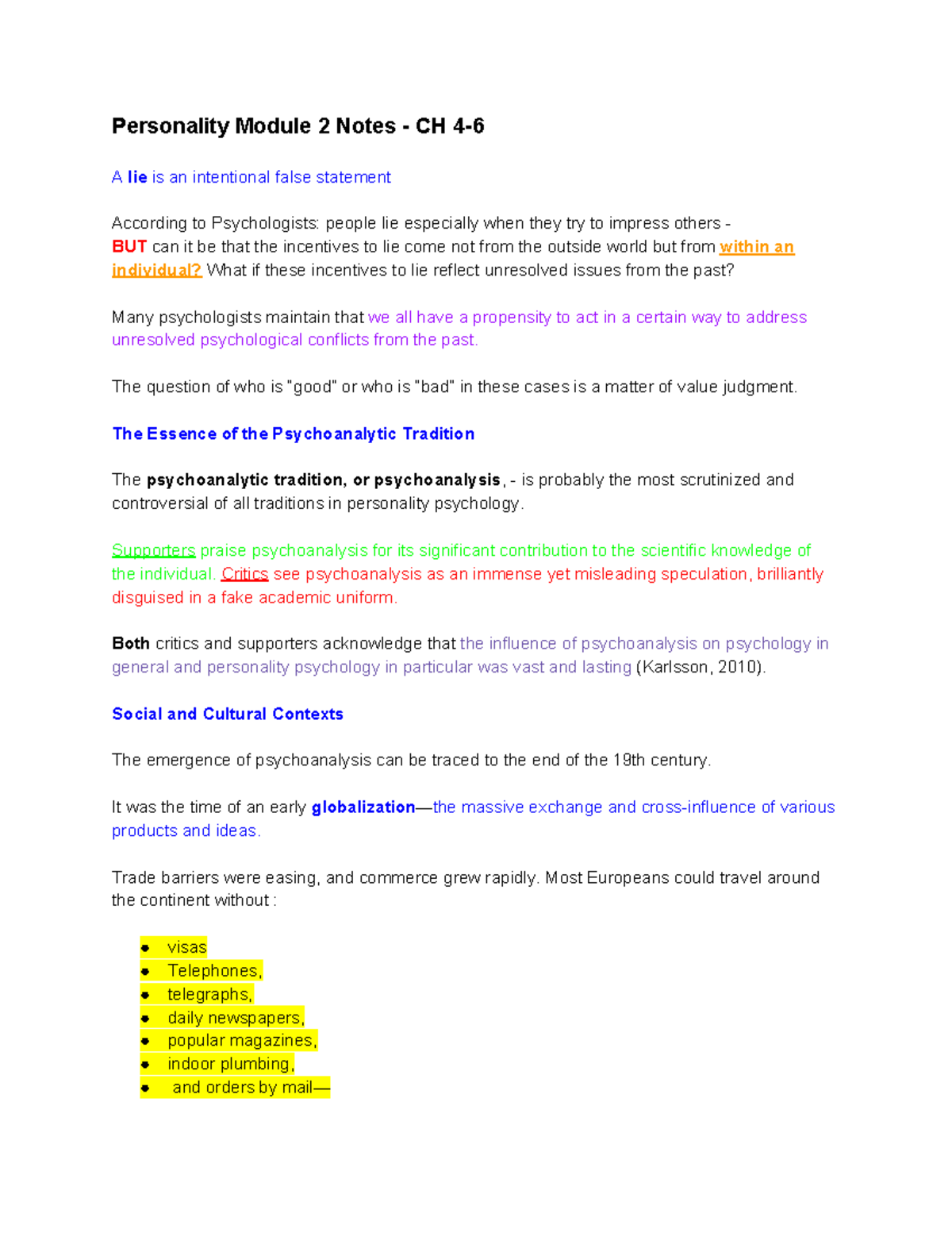 Personality CH 4-6 Notes (M2) - Personality Module 2 Notes - CH 4- A ...