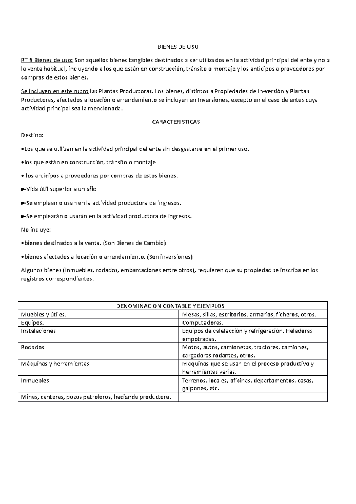 Resumen 2DO Examen Conta - BIENES DE USO RT 9 Bienes de uso: Son aquellos bienes tangibles - Studocu