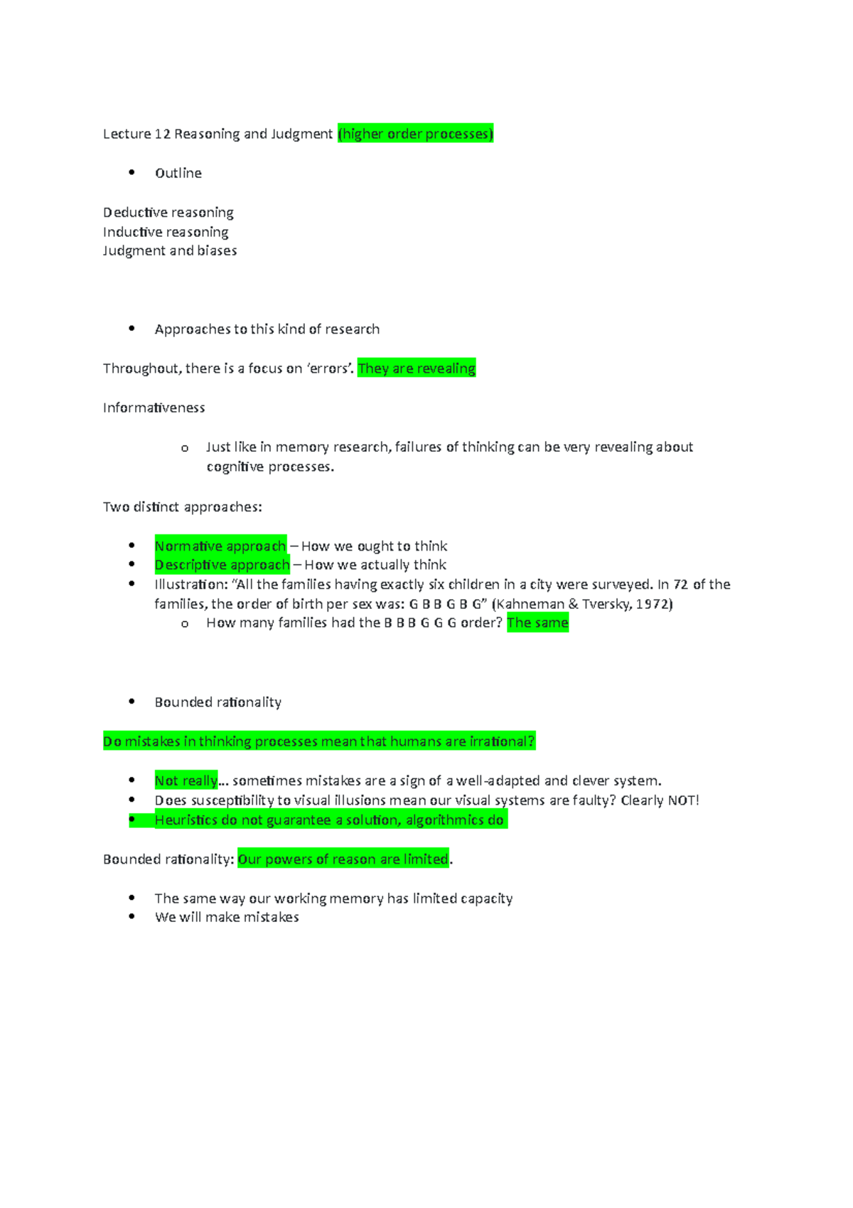 Lecture 11 Reasoning and Judgment and Language and Thought - Lecture 12 ...