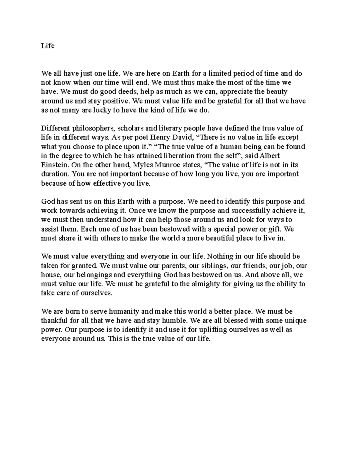 Life - lecture notes - Life We all have just one life. We are here on ...