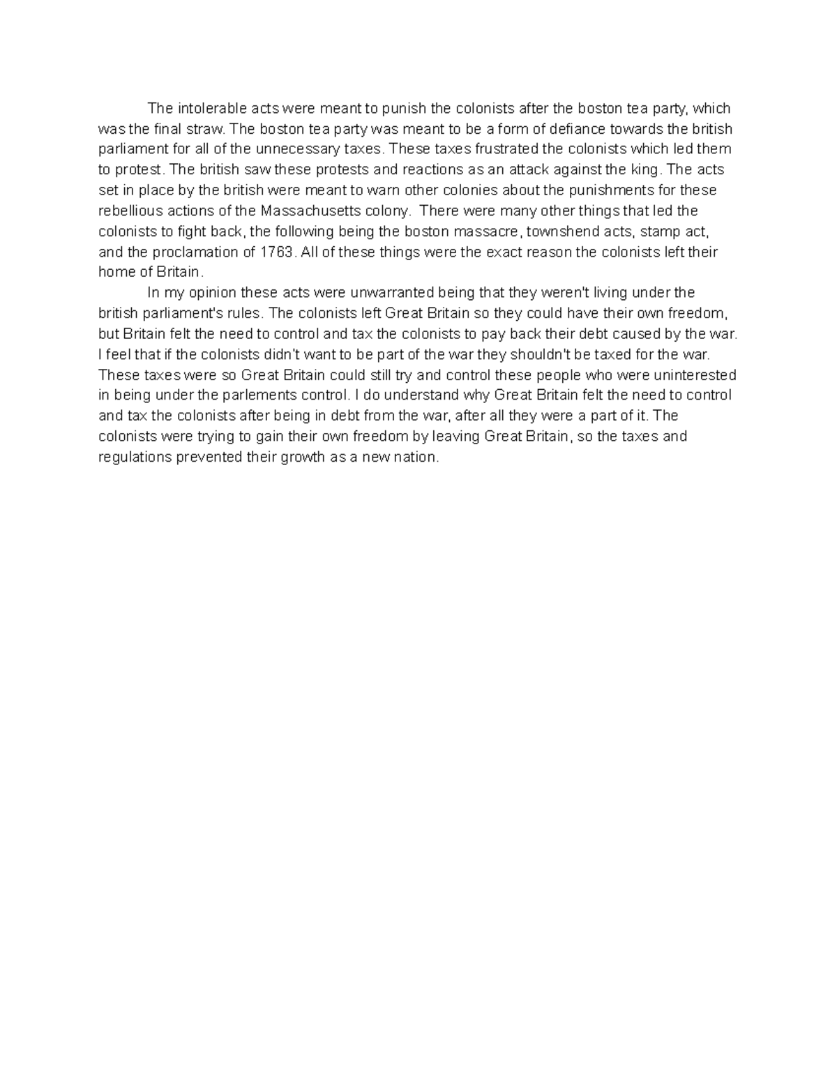 Intolerable acts - The boston tea party was meant to be a form of ...