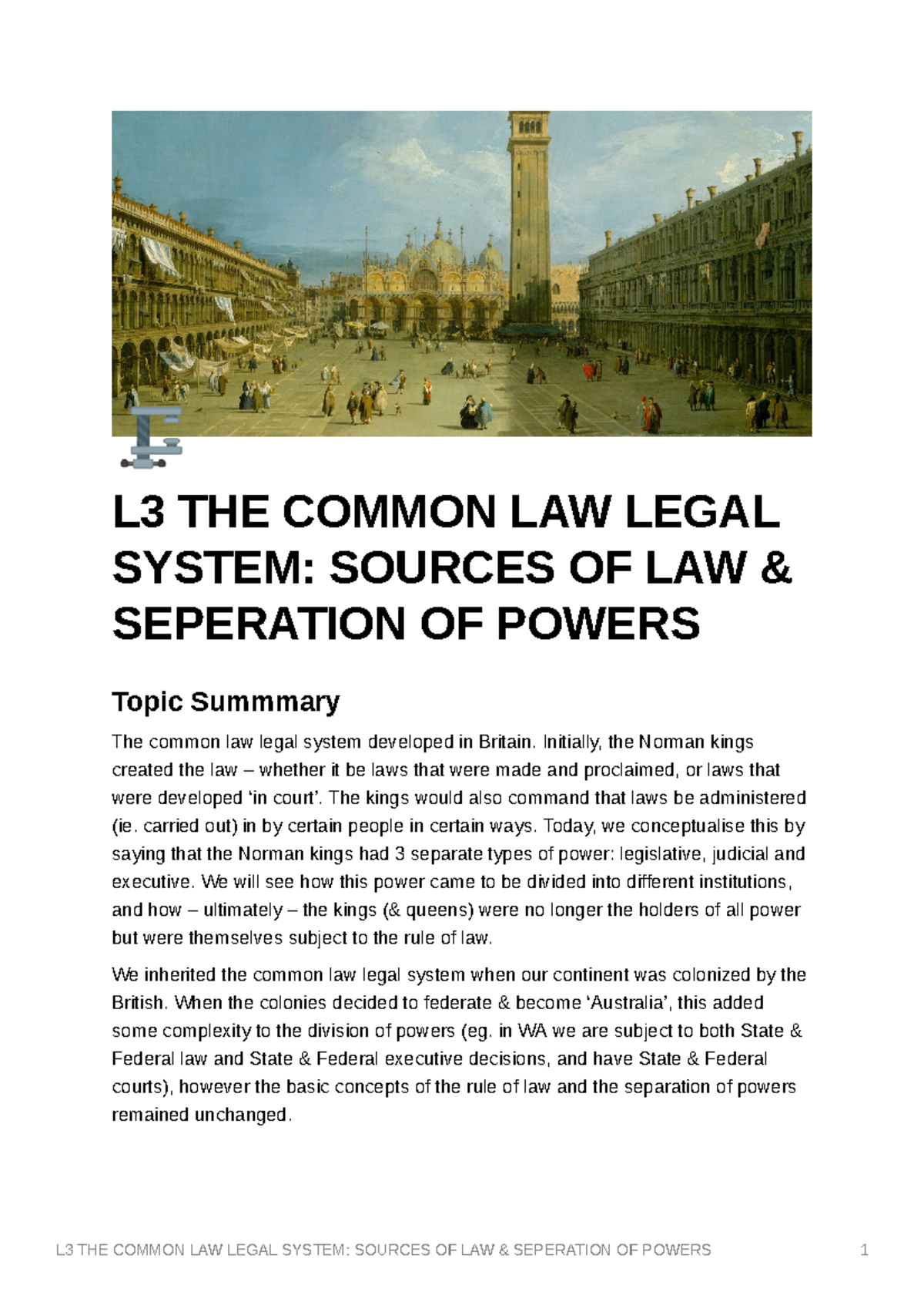 L3 THE Common LAW Legal System Sources OF LAW Separation of Powers - 🗜 ...
