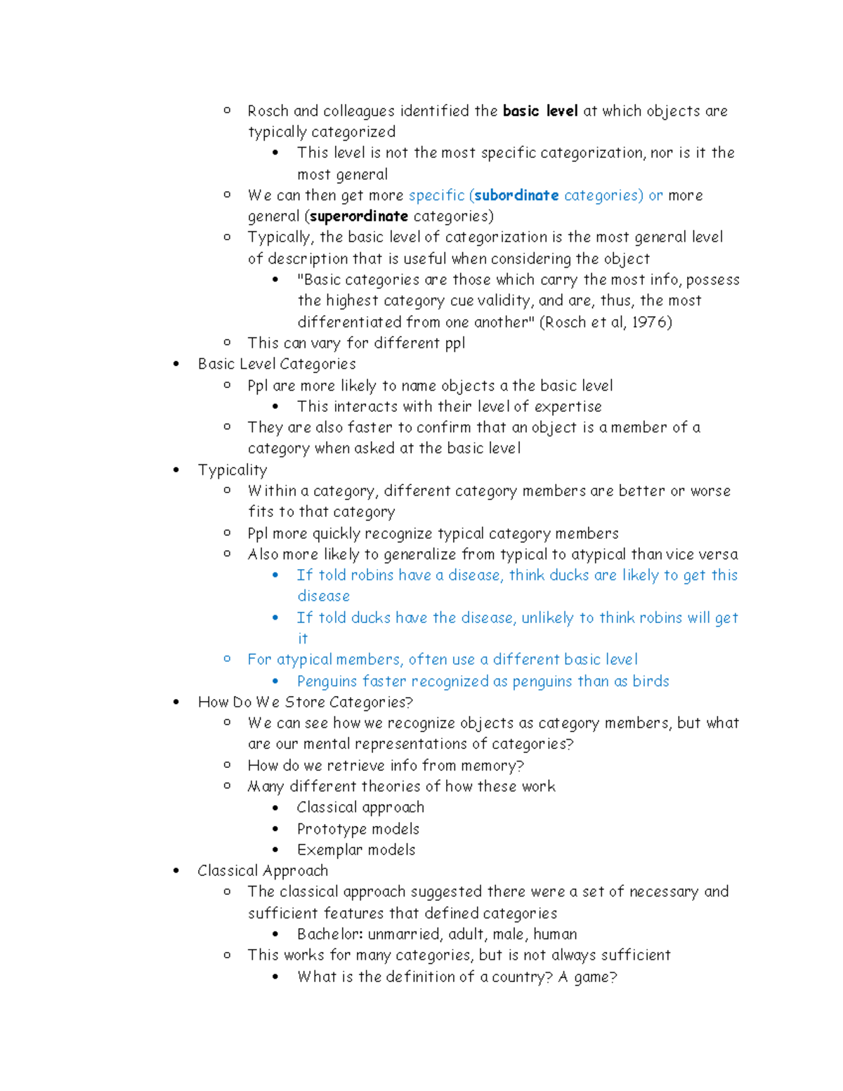 Cognitive psych notes-16 - o Rosch and colleagues identified the basic ...