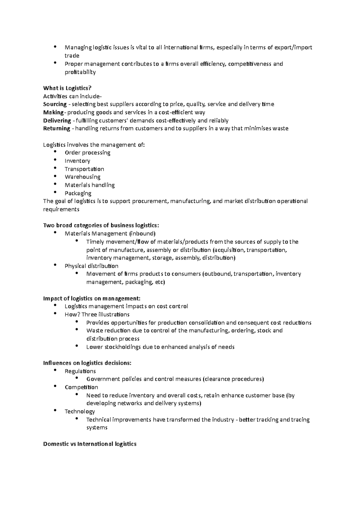 Lecture 5 Export Logistics - Managing logistic issues is vital to all ...