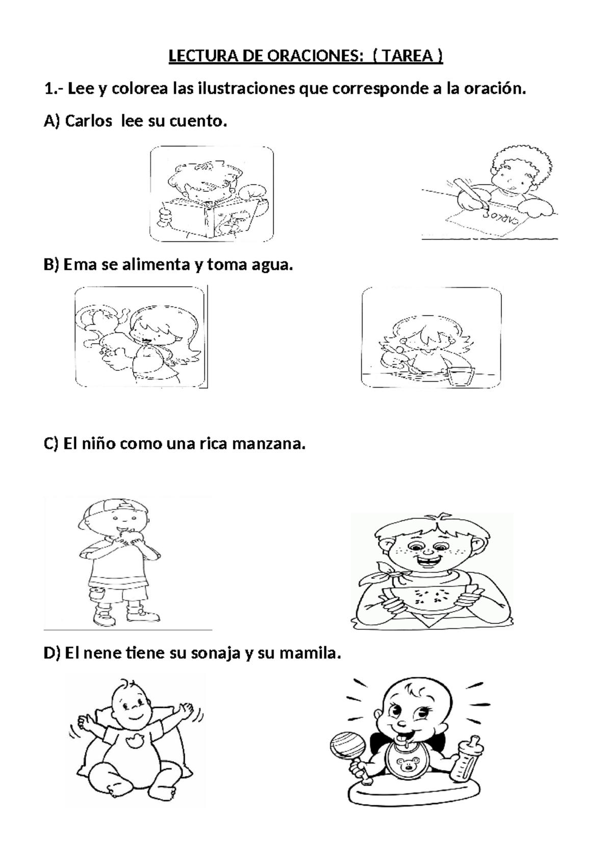 Lectura DE Oraciones - uykj - LECTURA DE ORACIONES: ( TAREA ) 1.- Lee y ...