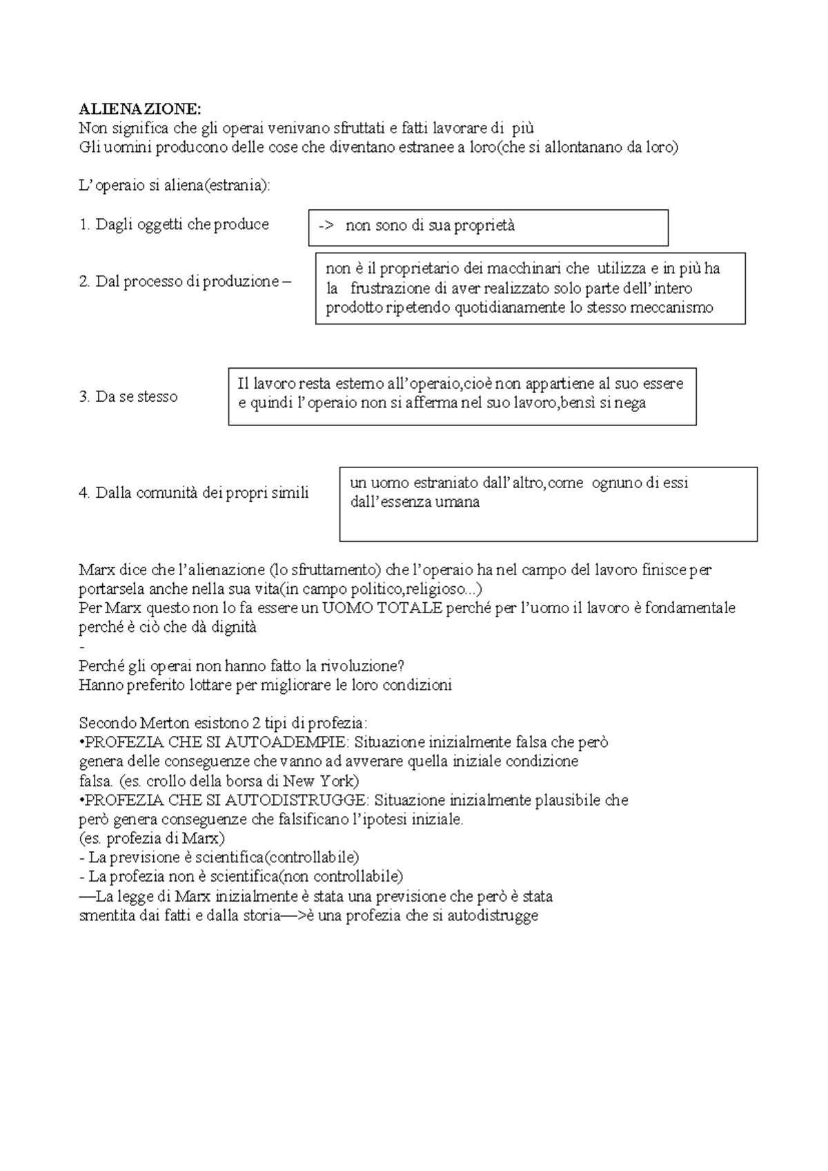 Alienazione - Riassunto Sociologia generale - ALIENAZIONE: Non ...